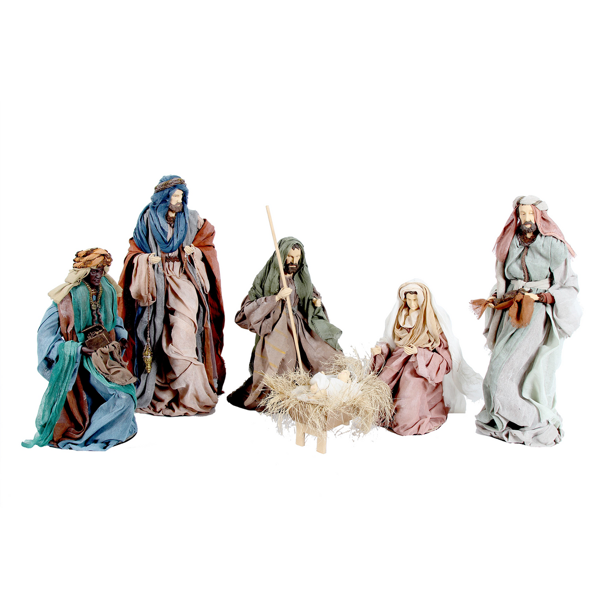 Statuette in tessuto per presepe da 6 pezzi raffiguranti la natività c ...